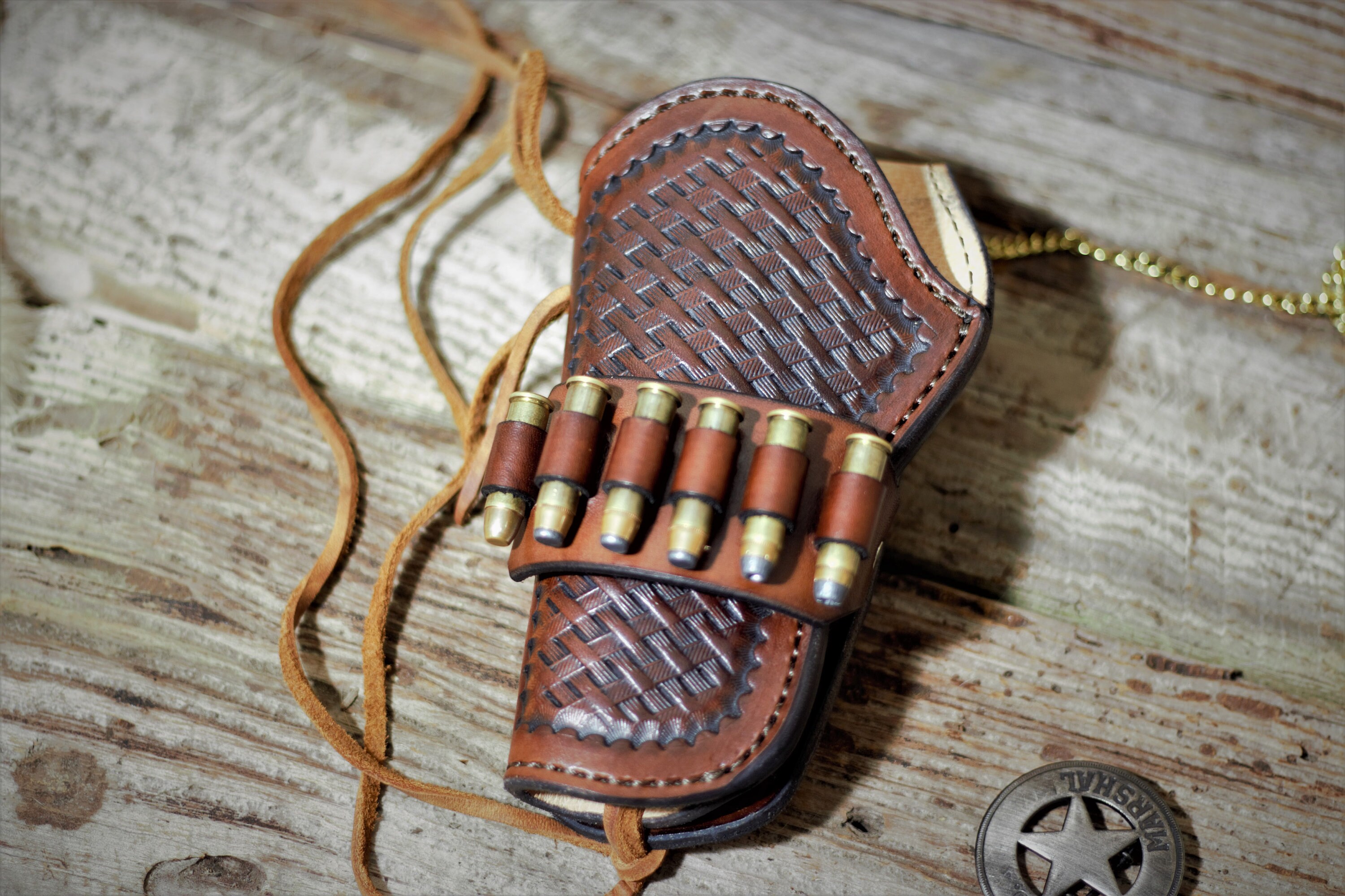 Western Holster With Bullet Loops and Basket Weave Tooling 4.75 Barrel ...