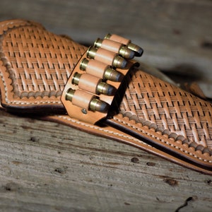 Western Holster With Bullet Loops and Basket Weave Tooling 7.5-8 ...