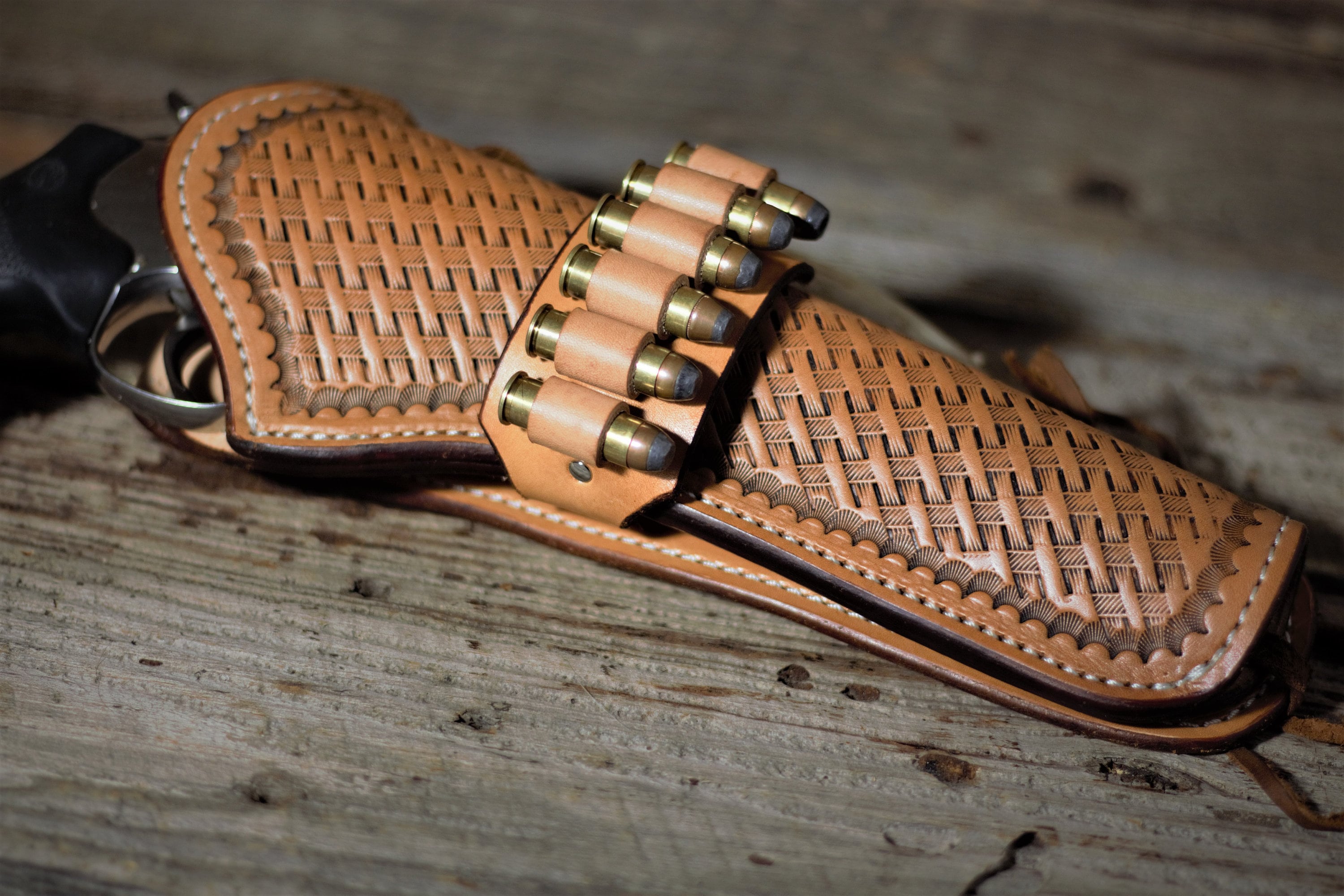 Western Holster With Bullet Loops and Basket Weave Tooling 7.5-8 Barrel ...