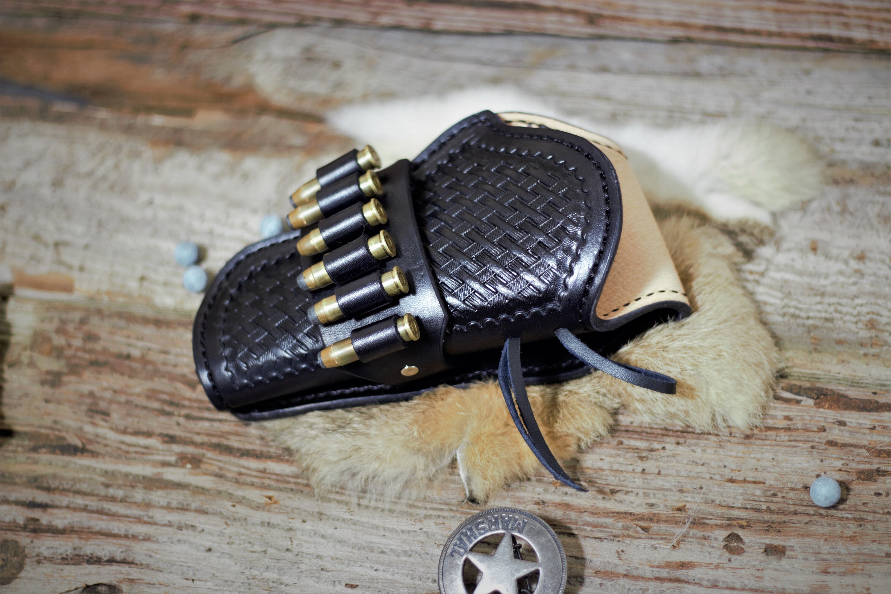 Western Holster With Bullet Loops and Basket Weave Tooling 4.75 Barrel ...