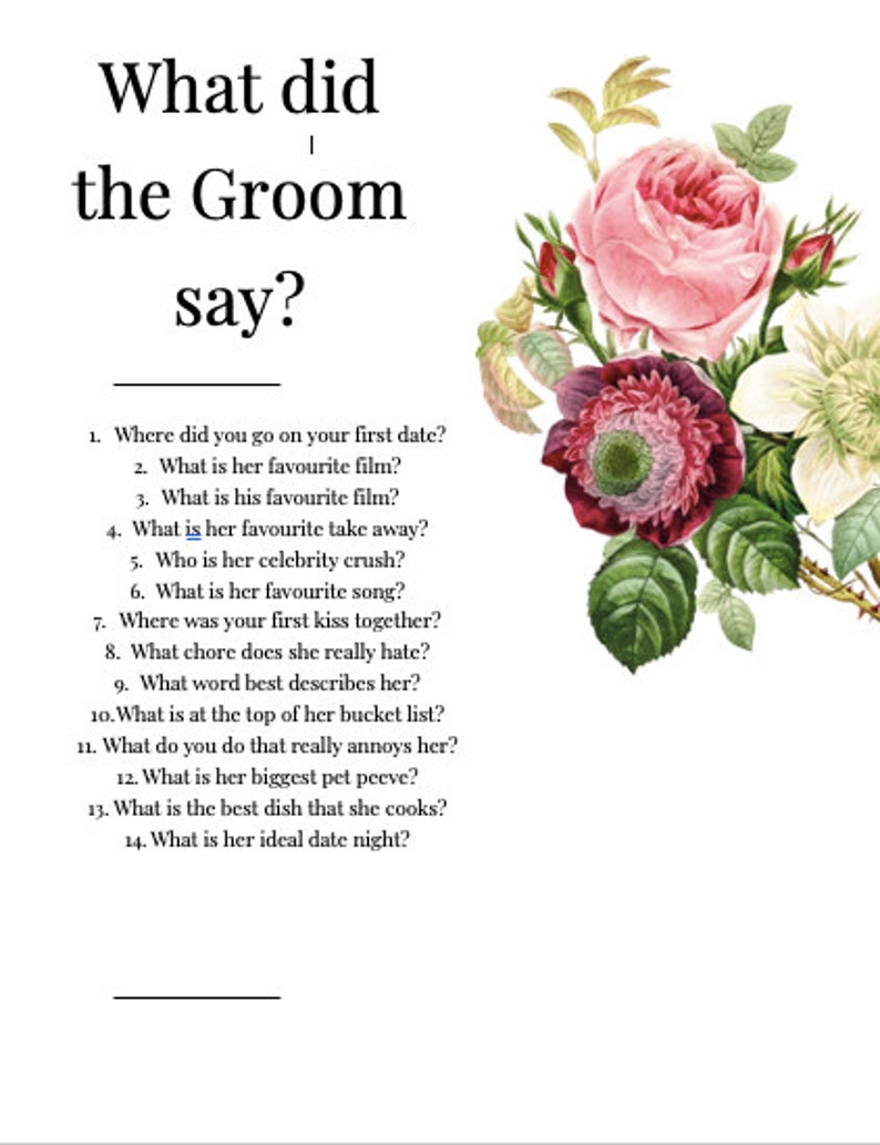 Hen Do Quiz, Who Knows the Bride Best?, What Did the Groom Say? - Etsy