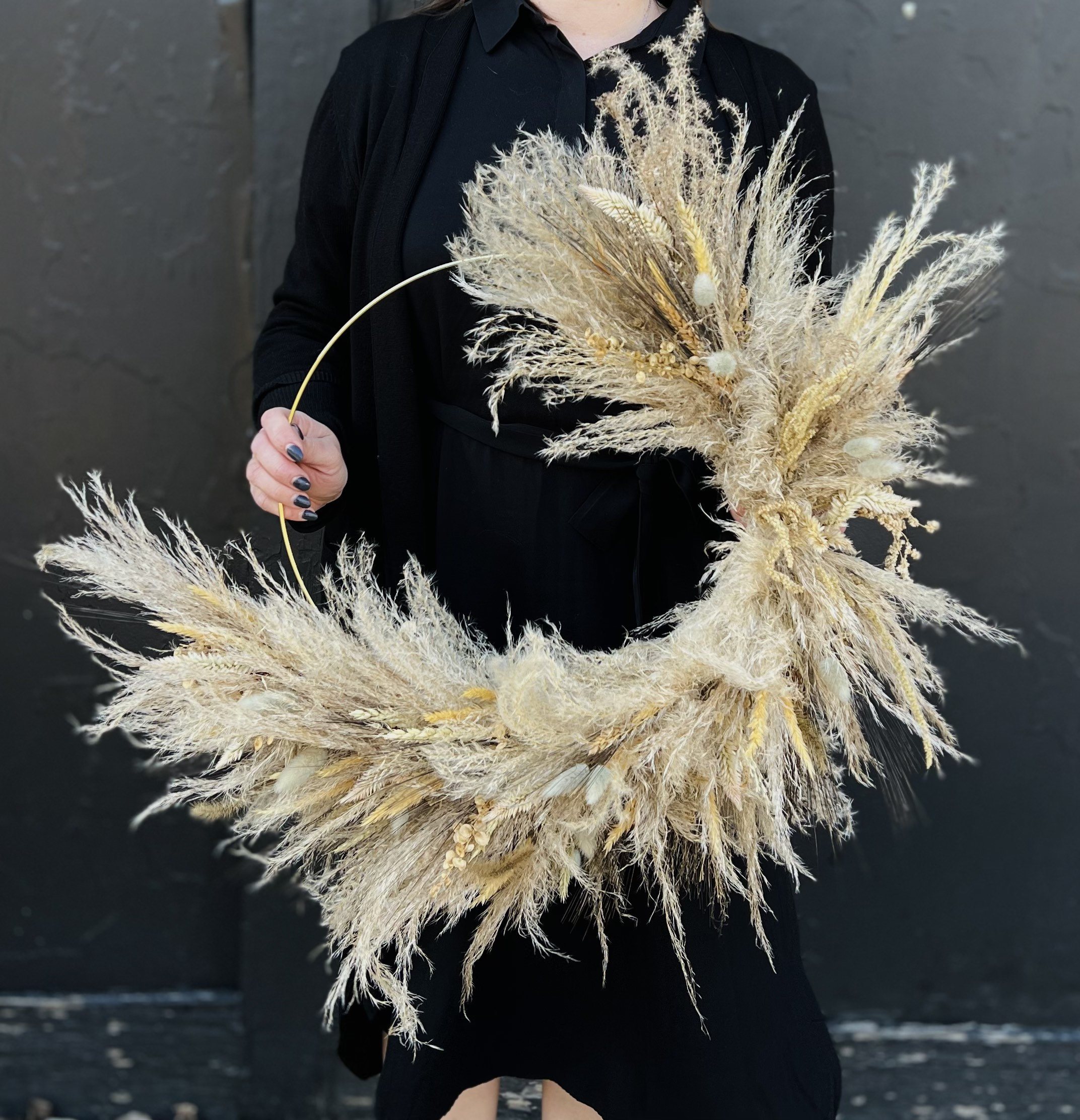 Large Boho Style Dried Flower Wreath on Golden Metal Hoop - Etsy