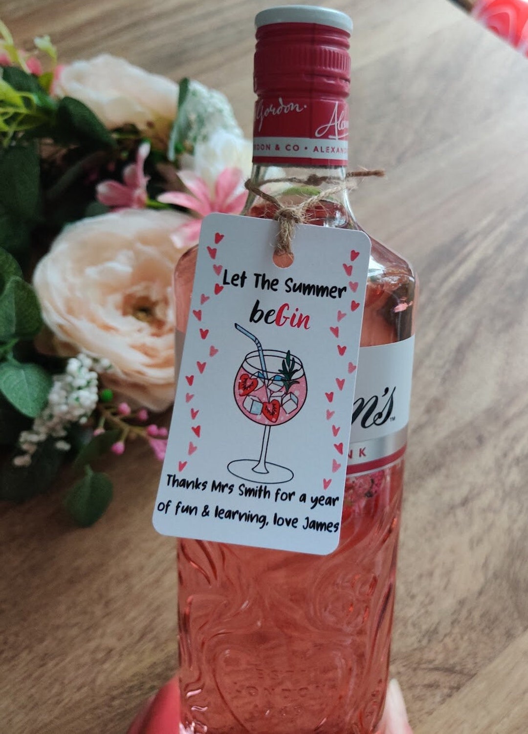 Personalised Teacher Thank You Gift Tag: Gin Bottle Label Keepsake ...