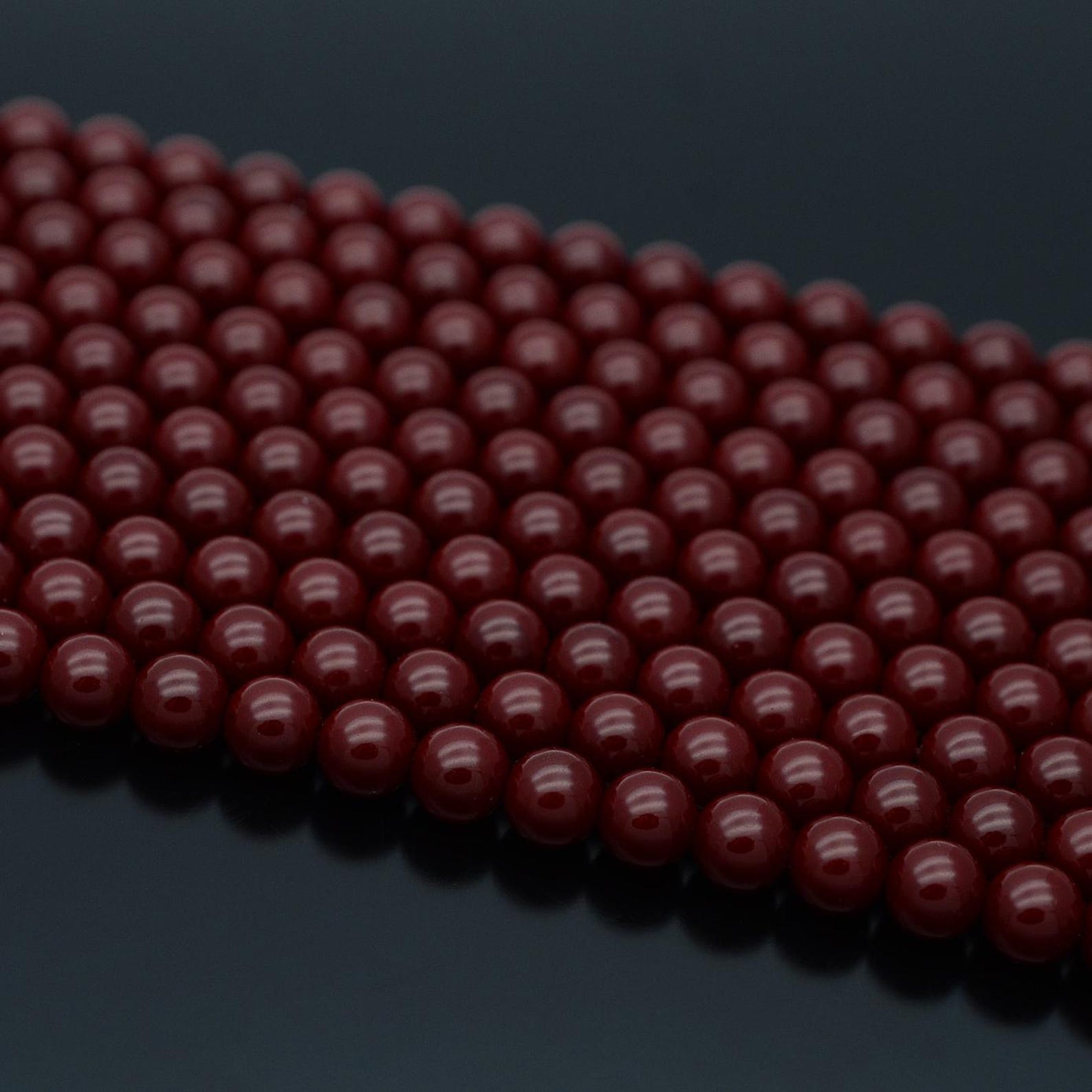 12, 10, 8, 6, 4mm High Quality Luster Dark Red Crystal Pearl Round ...
