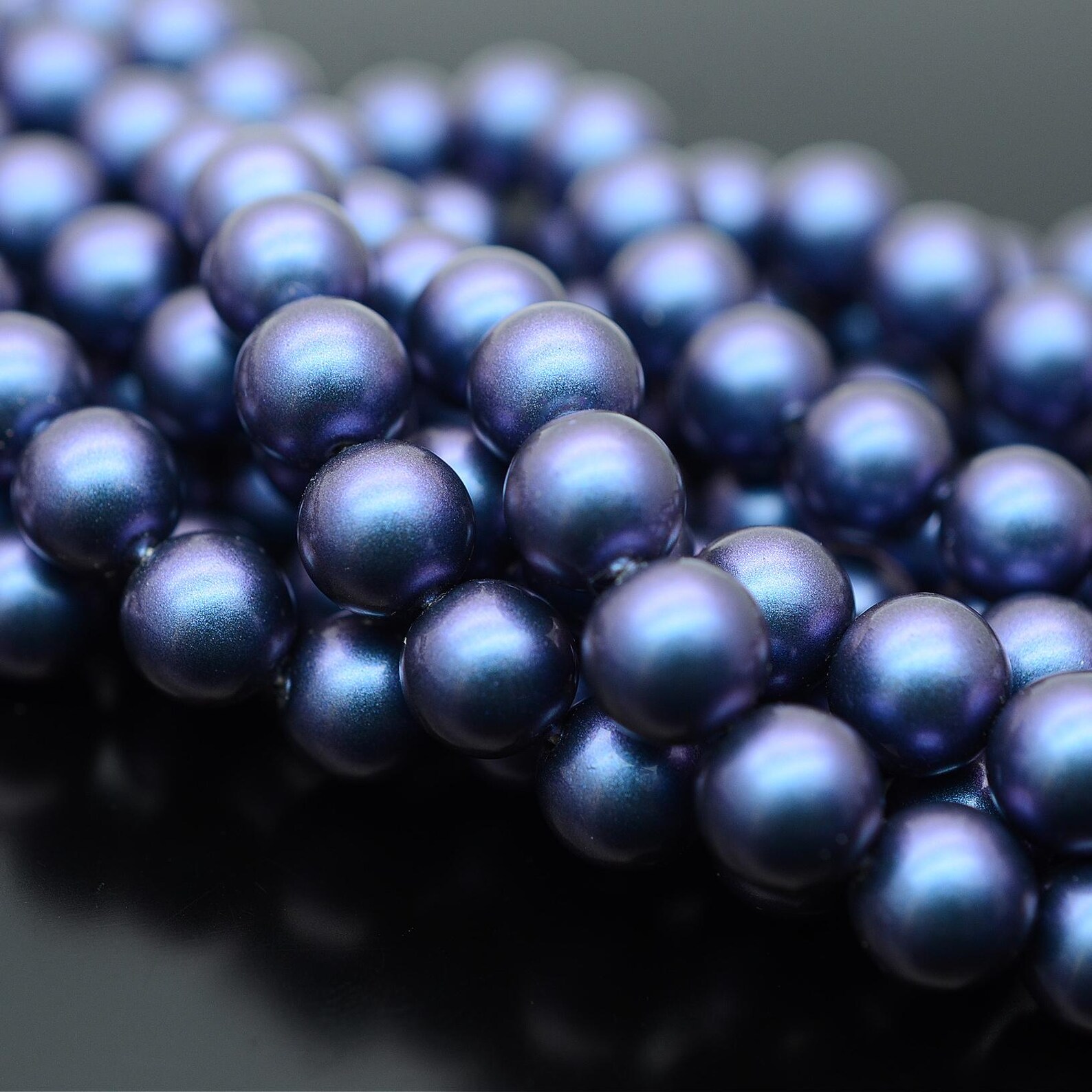 10, 8, 6mm Luster Blueberry Shell Pearl Round Beads 15.5" Strand, Dark ...