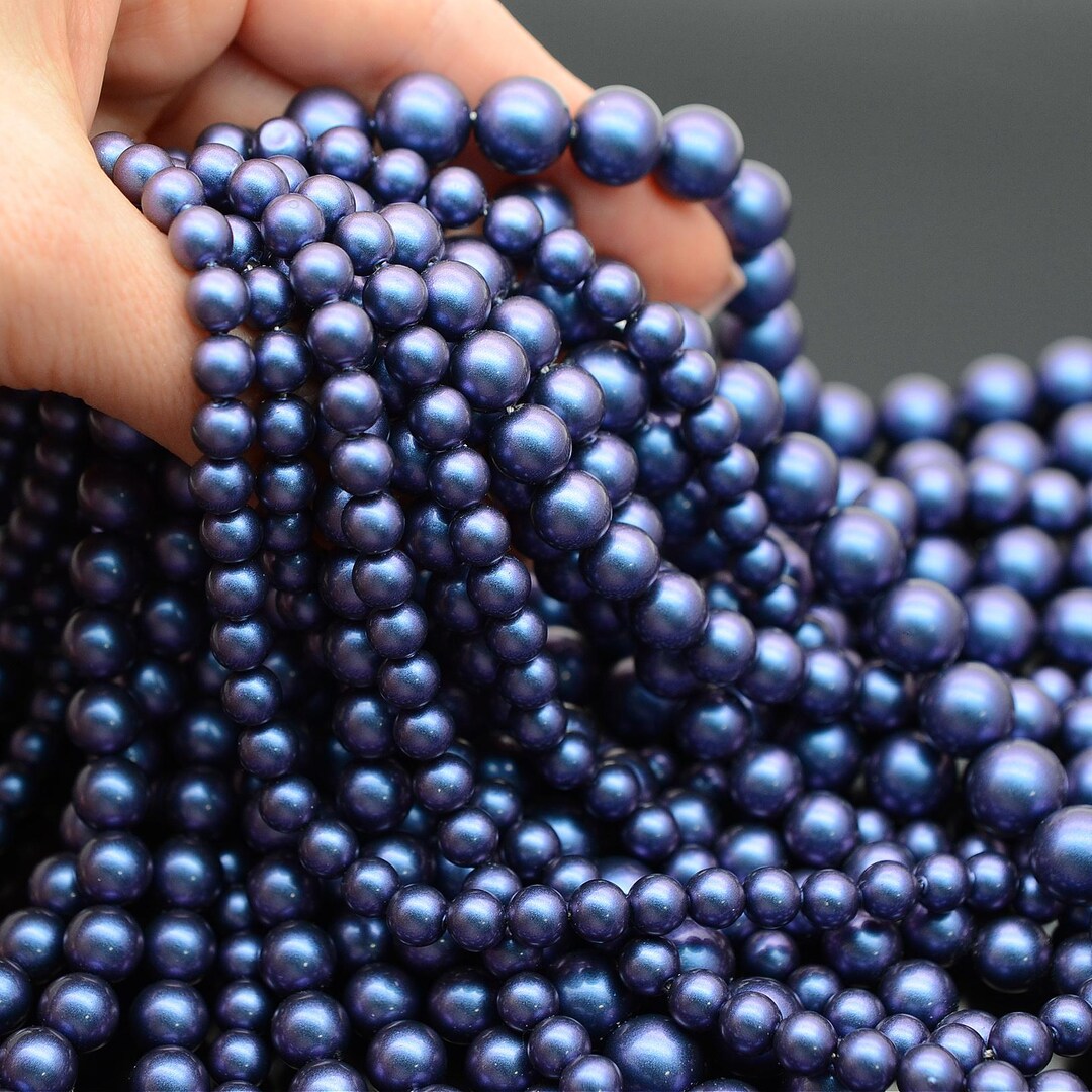 10, 8, 6mm Luster Blueberry Shell Pearl Round Beads 15.5" Strand, Dark ...