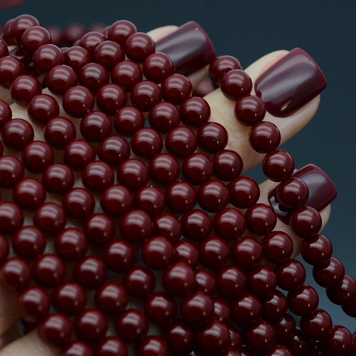 12, 10, 8, 6, 4mm High Quality Luster Dark Red Crystal Pearl Round ...
