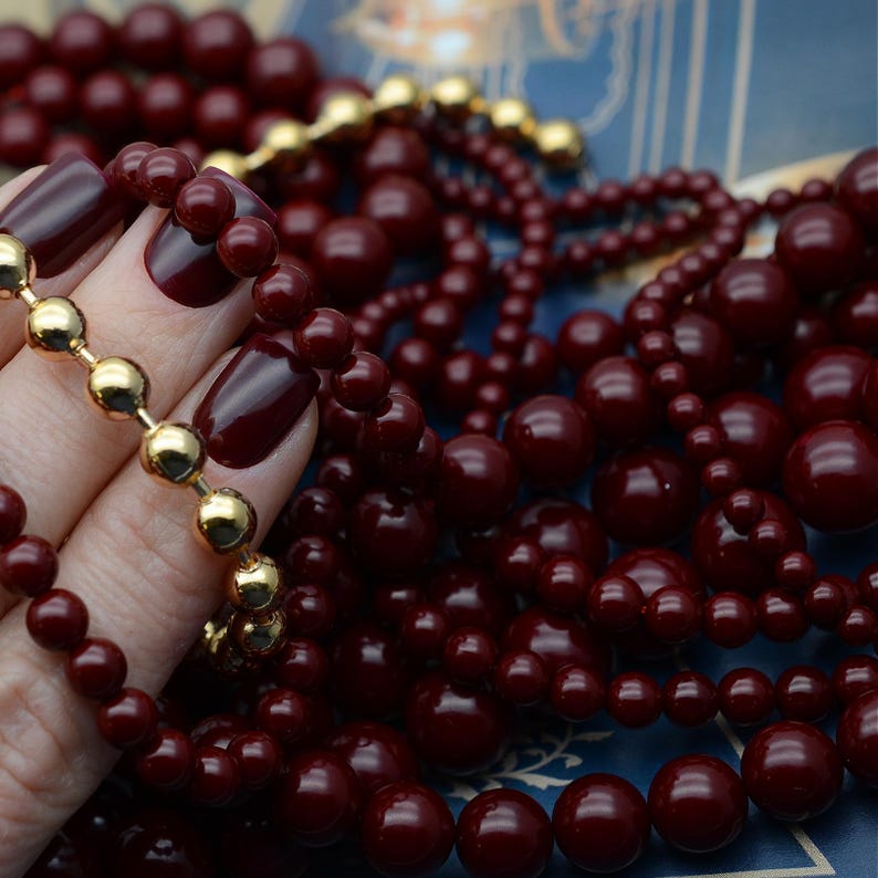 12, 10, 8, 6, 4mm High Quality Luster Dark Red Crystal Pearl Round ...