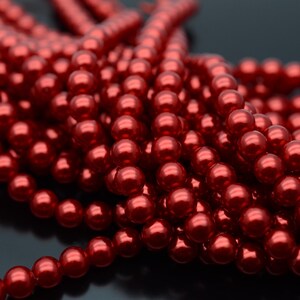 12, 10, 8, 6,4mm High Quality Luster Red Crystal Pearl Round Beads 15.5 ...