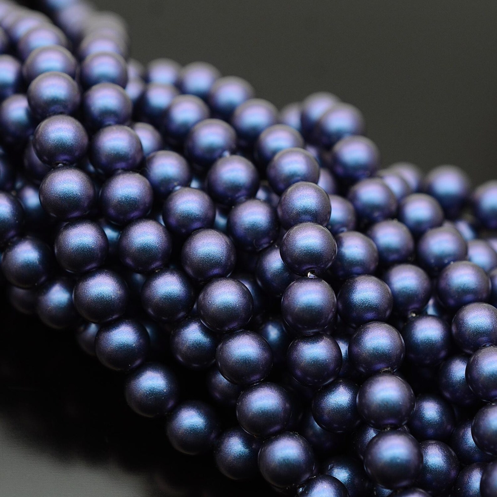 10, 8, 6mm Luster Blueberry Shell Pearl Round Beads 15.5" Strand, Dark ...