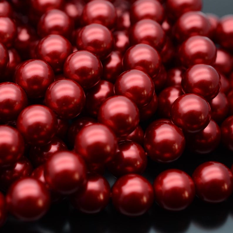 12, 10, 8, 6,4mm High Quality Luster Red Crystal Pearl Round Beads 15.5 ...
