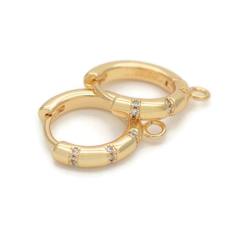 16mm Brass Lever Back Hoop Earrings With Loop Micro Pave Cubic Zirconia ...