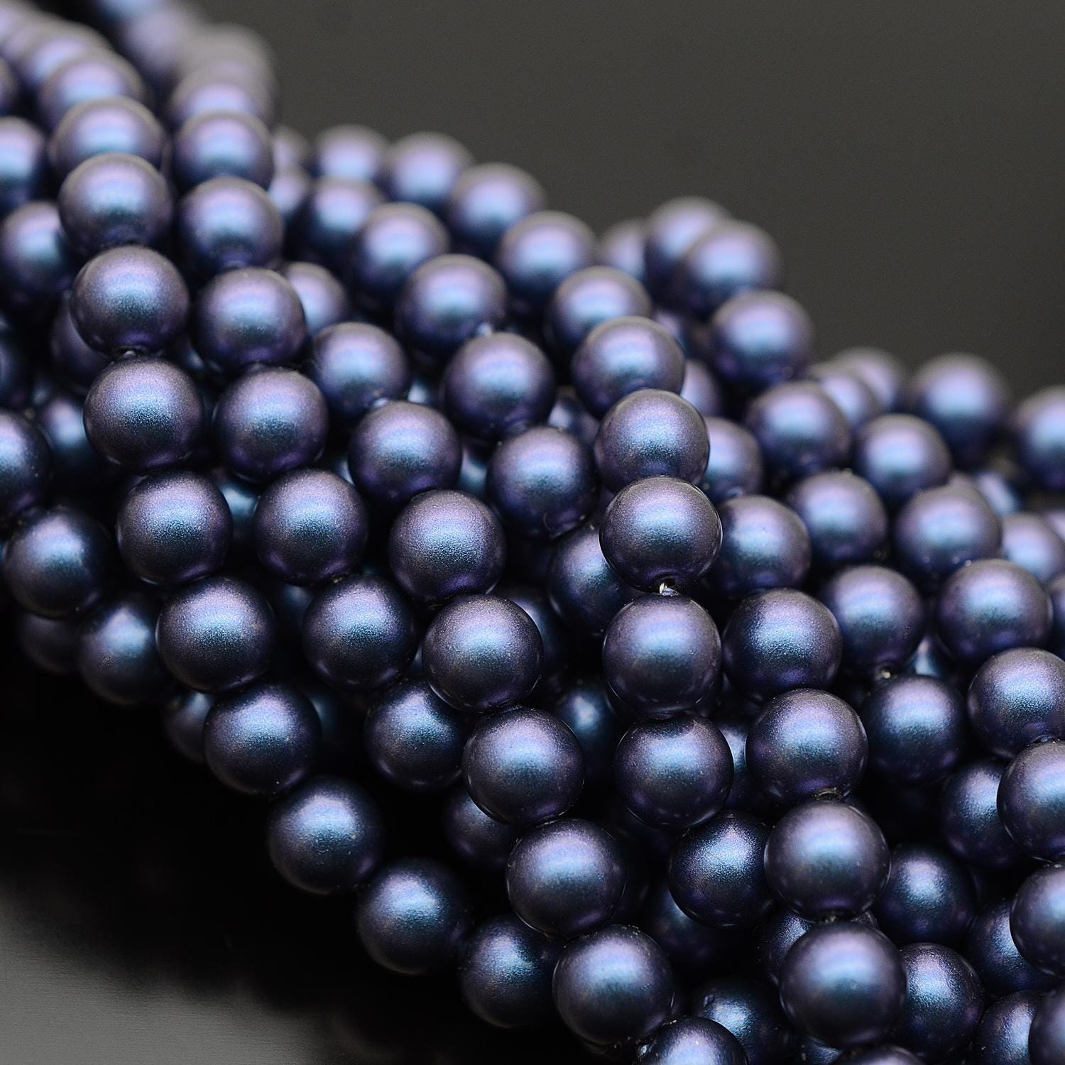 10, 8, 6mm Luster Blueberry Shell Pearl Round Beads 15.5" Strand, Dark ...