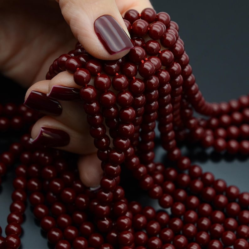 12, 10, 8, 6, 4mm High Quality Luster Dark Red Crystal Pearl Round ...