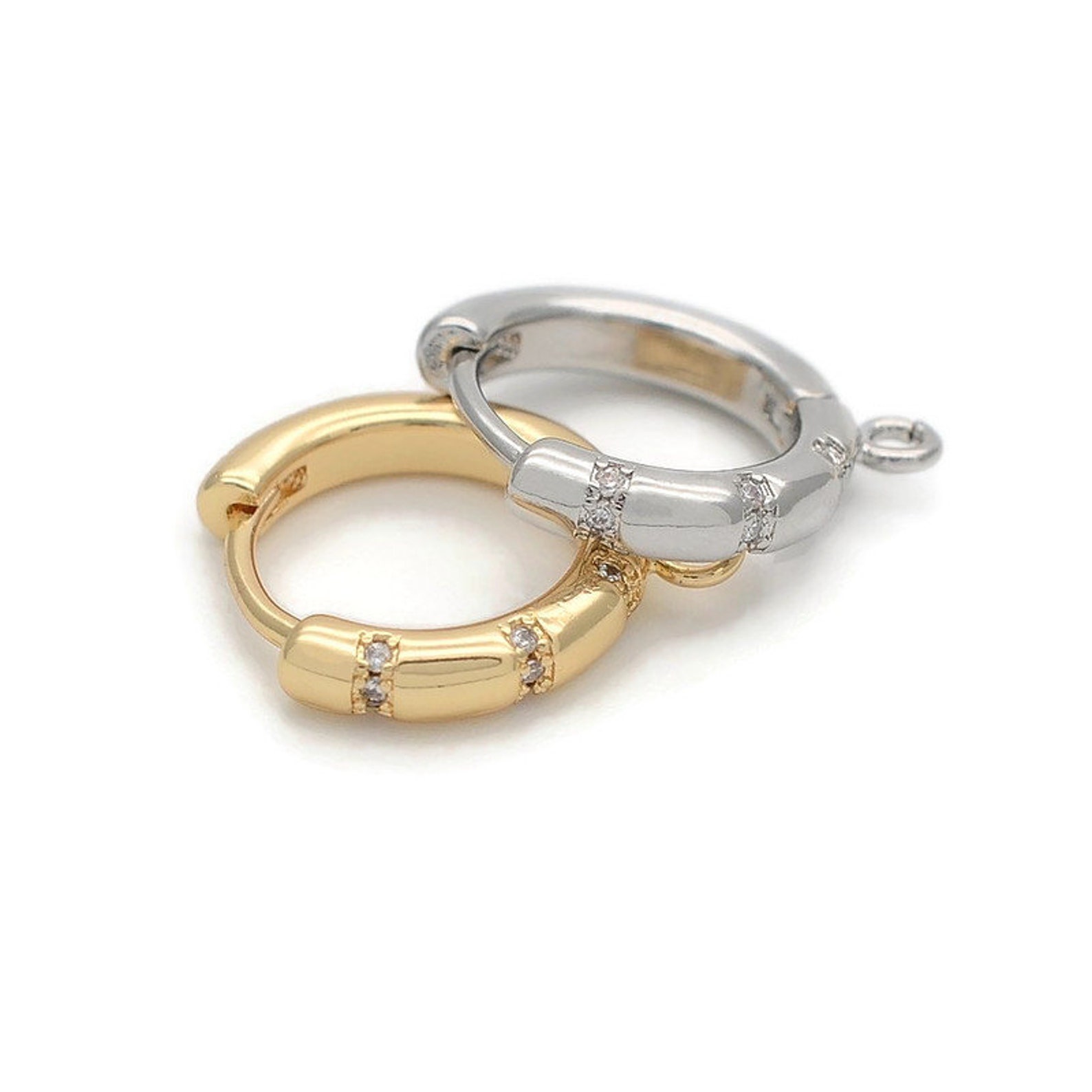16mm Brass Lever Back Hoop Earrings With Loop Micro Pave Cubic Zirconia ...