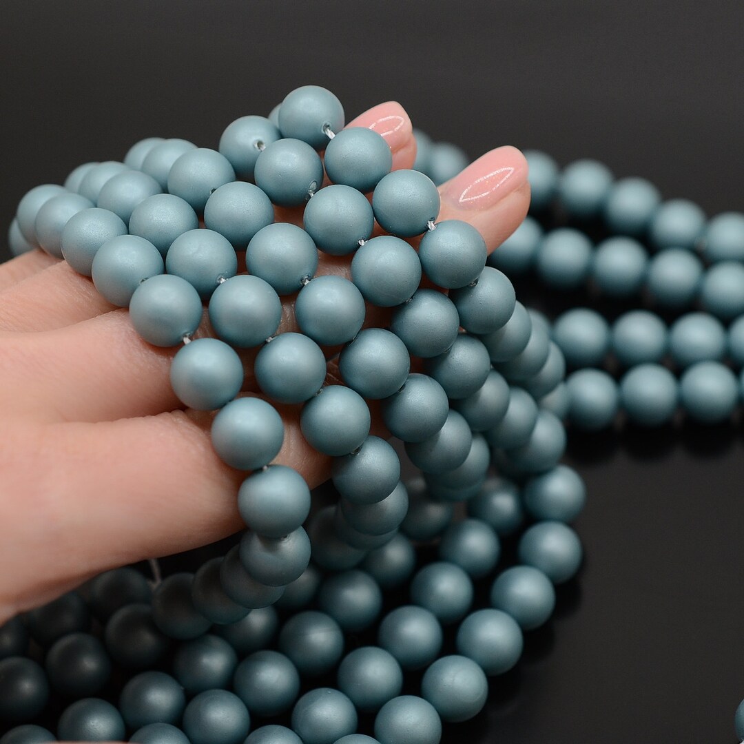 15.5" Full Strand 10mm Matte Shell Pearl Round Beads Blue Color, Mother ...