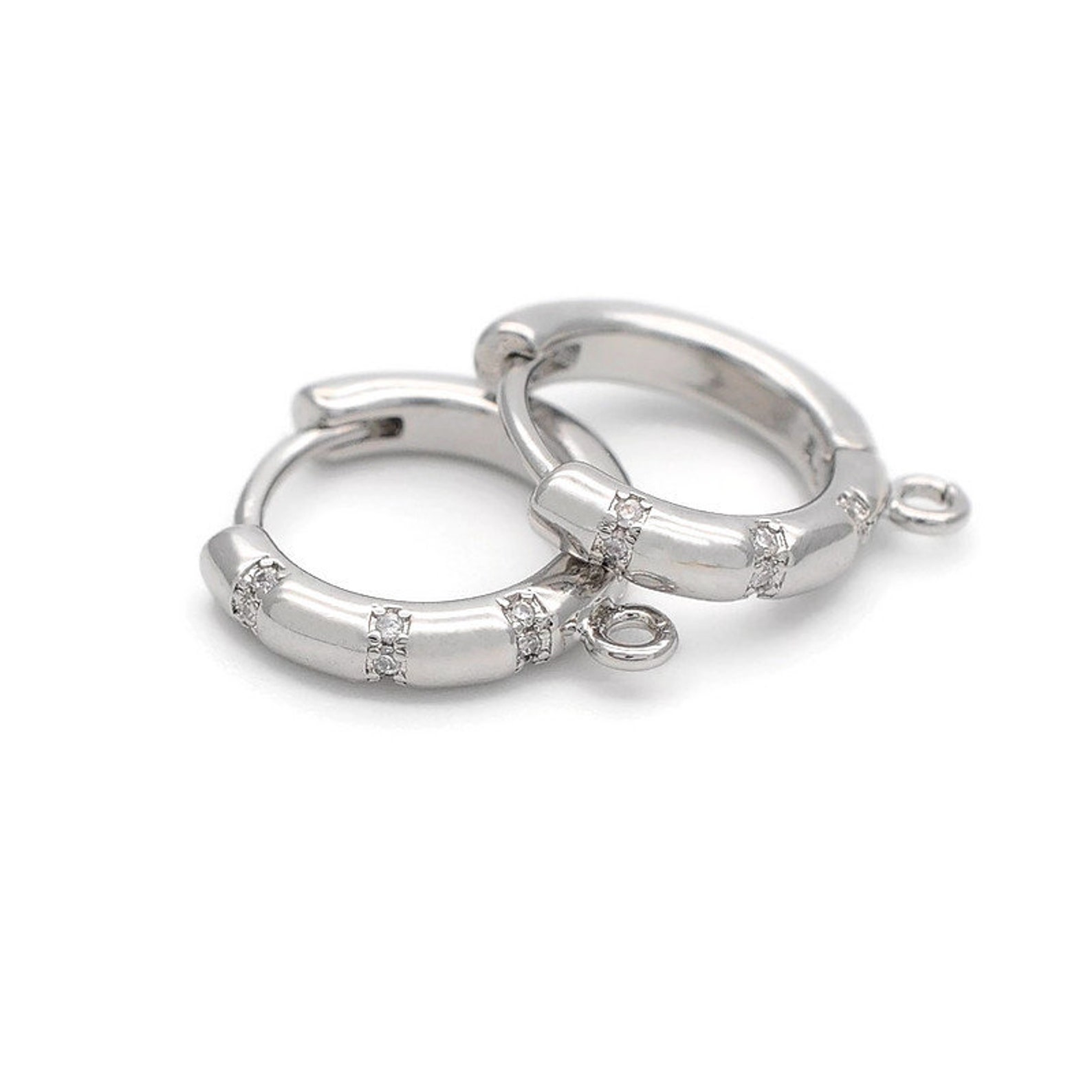 16mm Brass Lever Back Hoop Earrings With Loop Micro Pave Cubic Zirconia ...
