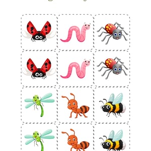 Bug Themed Memory Game Printable for Toddlers - Etsy