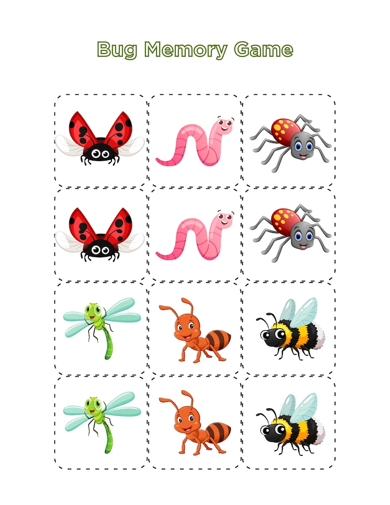 Bug Themed Memory Game Printable for Toddlers - Etsy