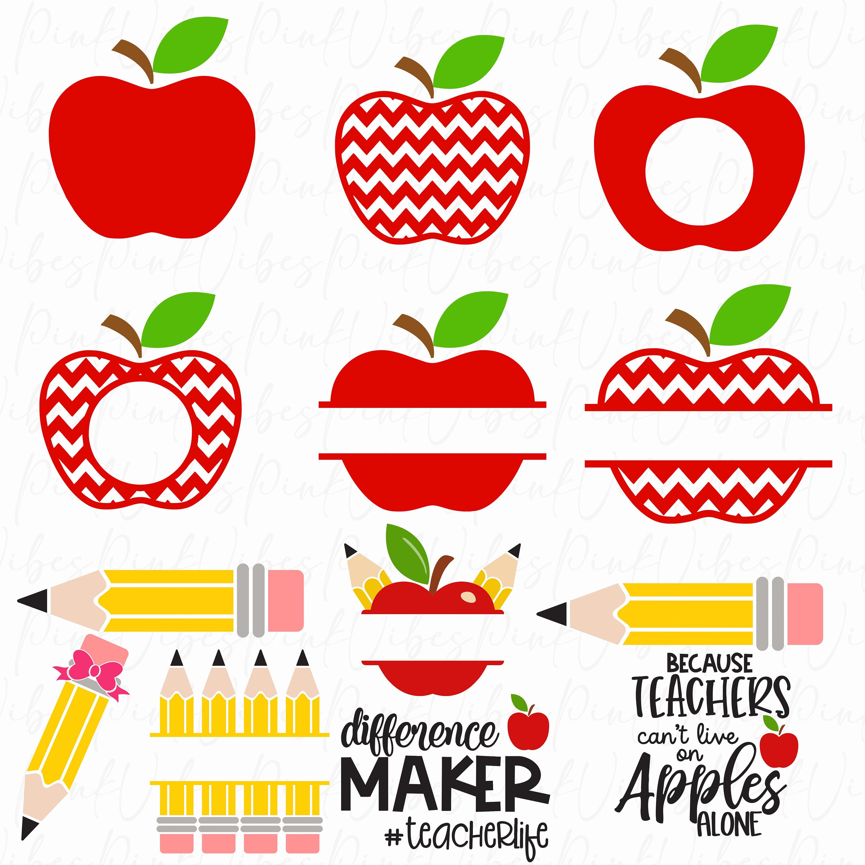 School Svg Pencil Crayon Apple Split Monogram Svg School Supplies Svg ...