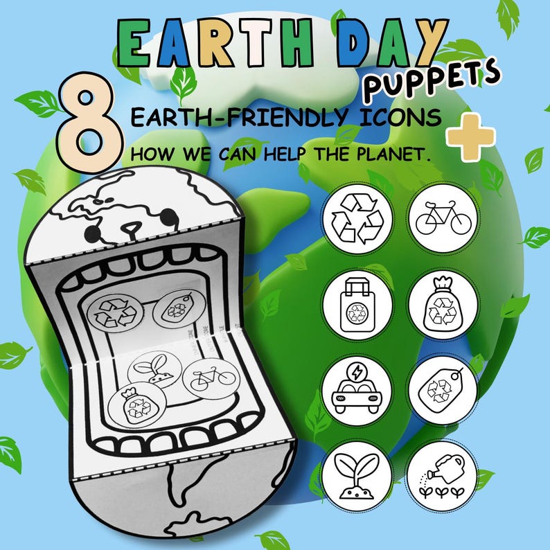 Earth Day Craft Puppets – 9 Printable Coloring Designs | World ...
