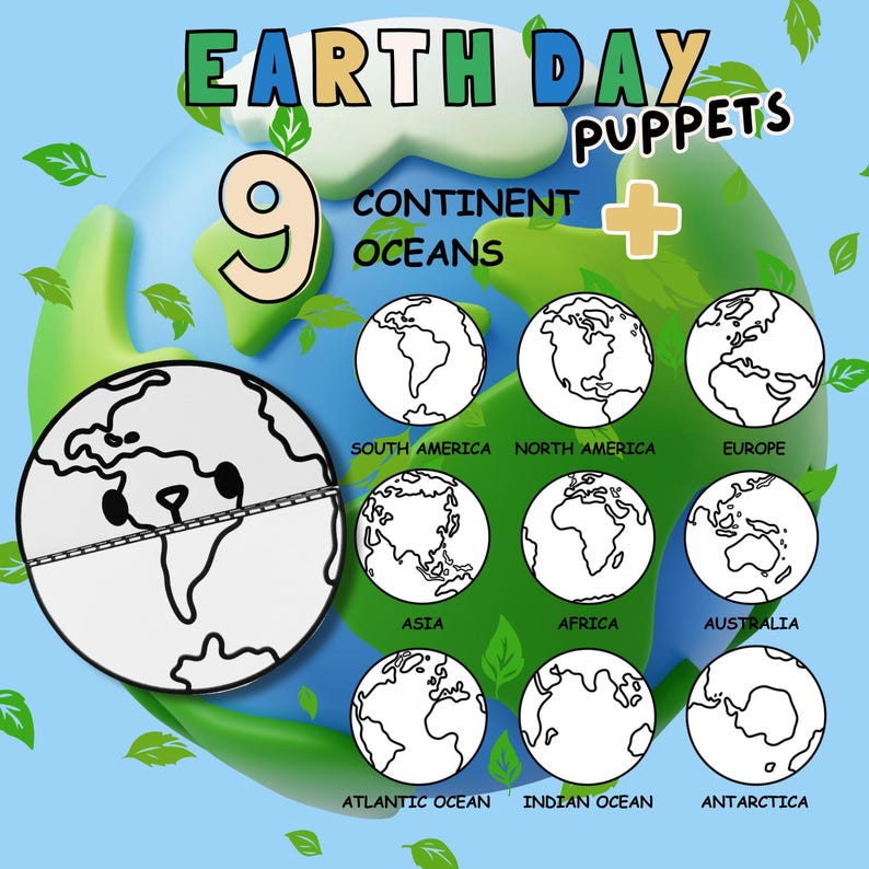 Earth Day Craft Puppets – 9 Printable Coloring Designs | World ...