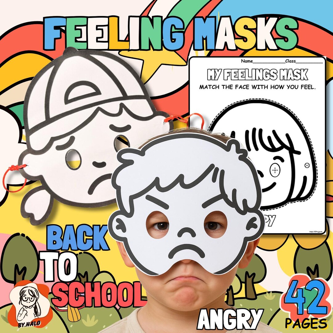 Back to School Feelings Masks Craft | Emotions Coloring Activity | SEL ...