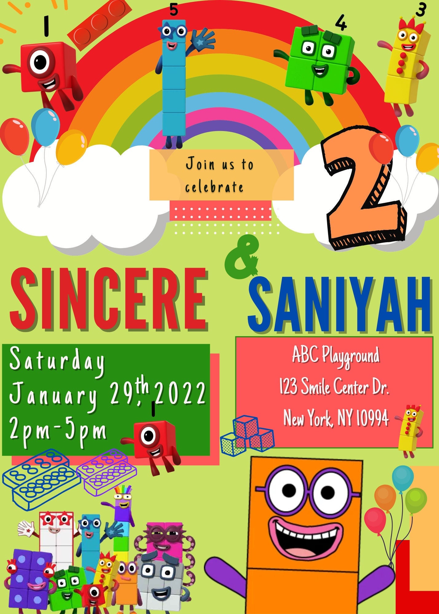 Custom Number Blocks Party Invitation - Etsy