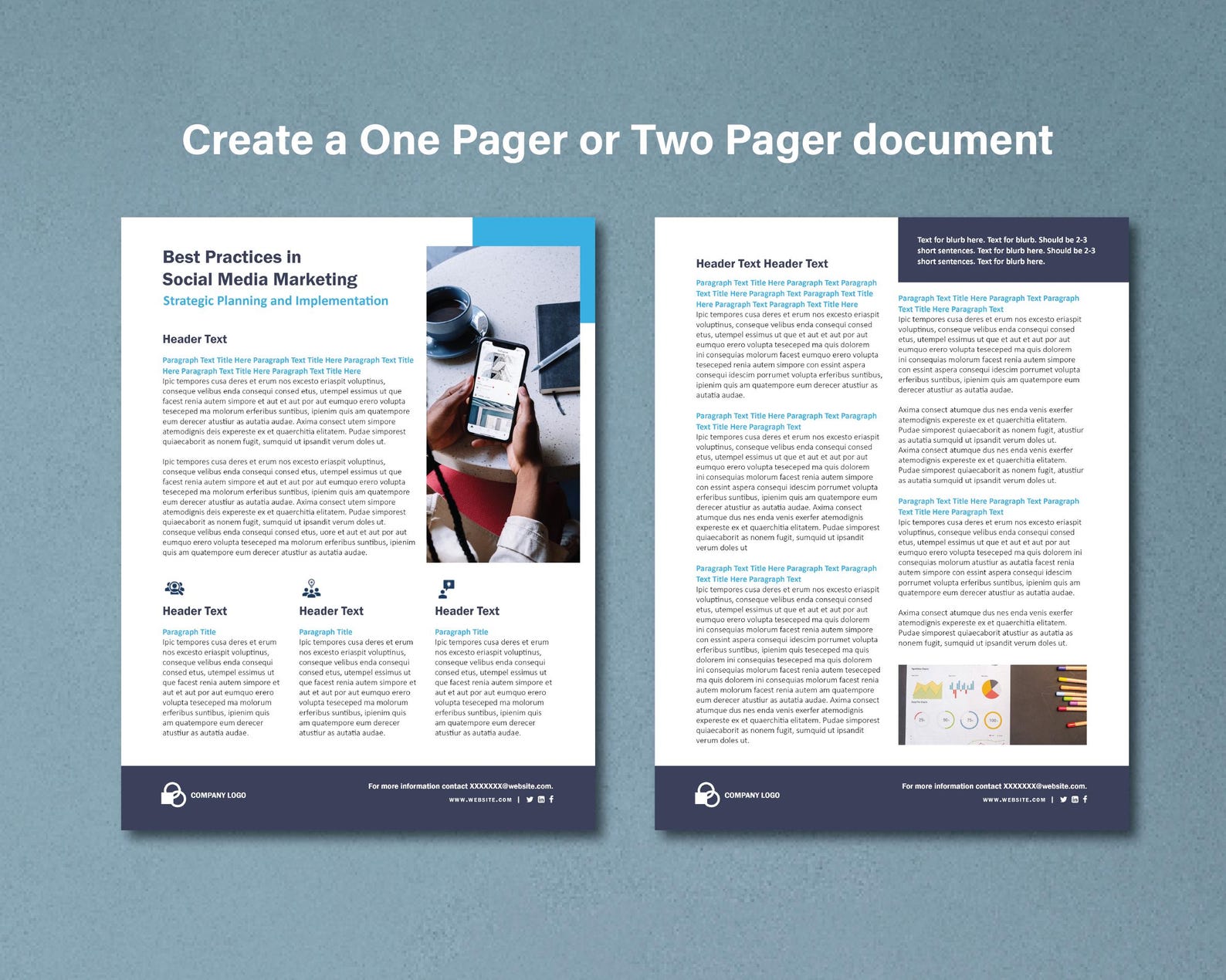 Modern One/two Pager Template: Marketing, Nonprofit, Services (indesign ...