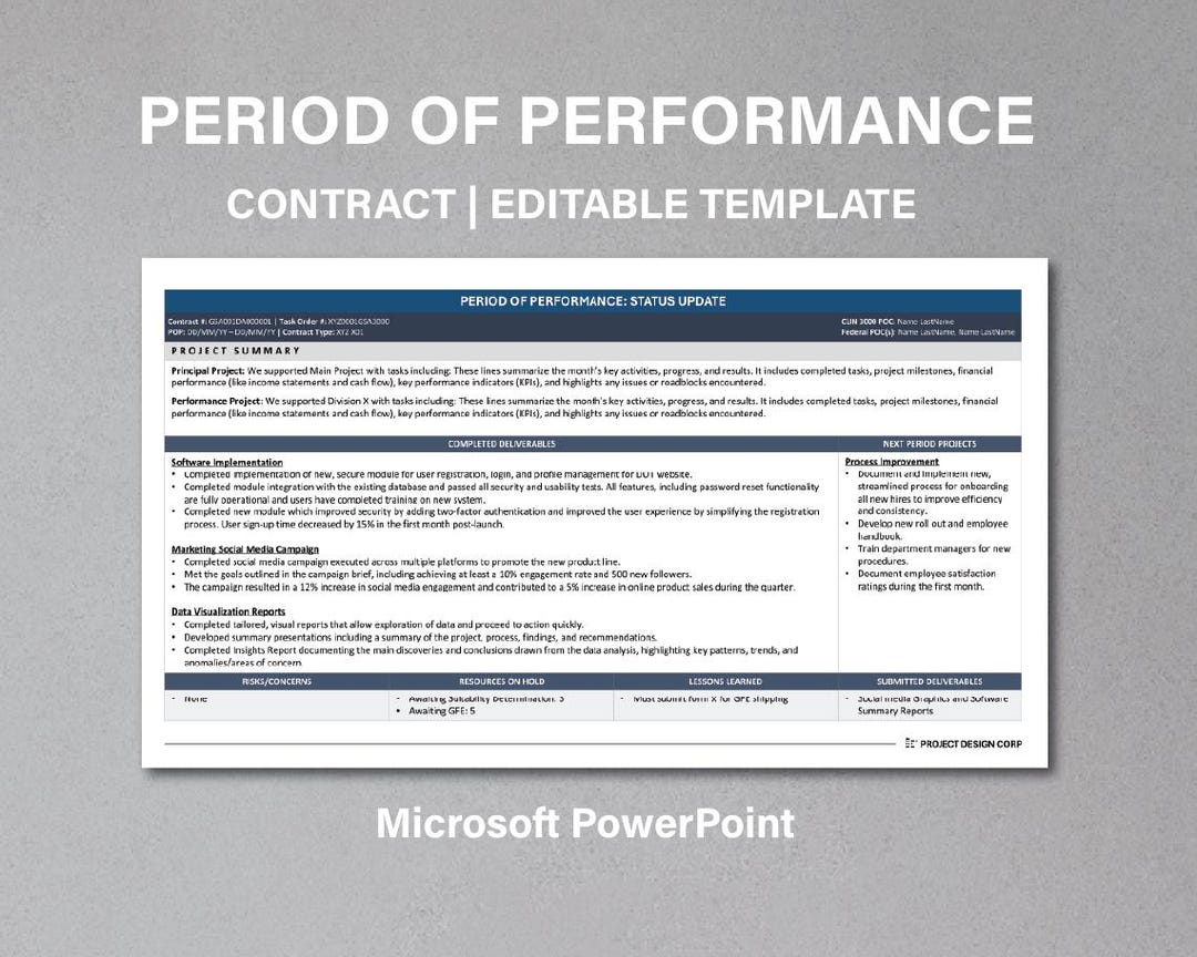 Period Performance Report Template: Editable Project Contract (PPTX) - Etsy