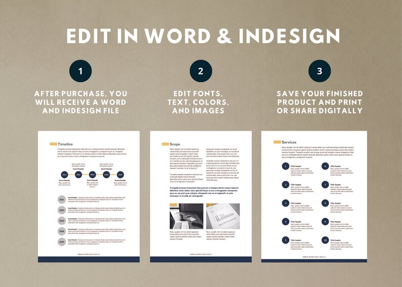 15-page Annual Report Template: Blue & Gold Word, Indesign (digital ...