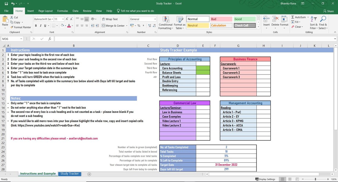 Instant Digital Download Excel Study Task Tracker Organise To-do List ...