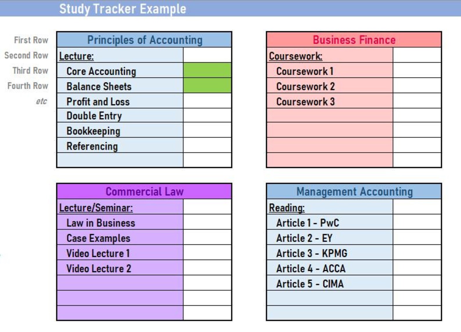 Instant Digital Download Excel Study Task Tracker Organise To-do List ...