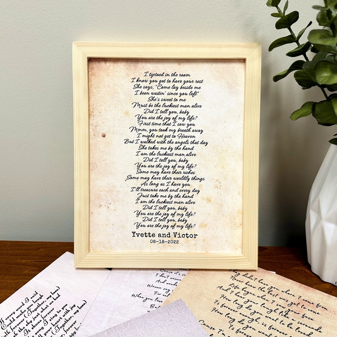 Couple’s Song on Cotton Sheet - Framed Wooden Gift, Wedding Song Canvas ...