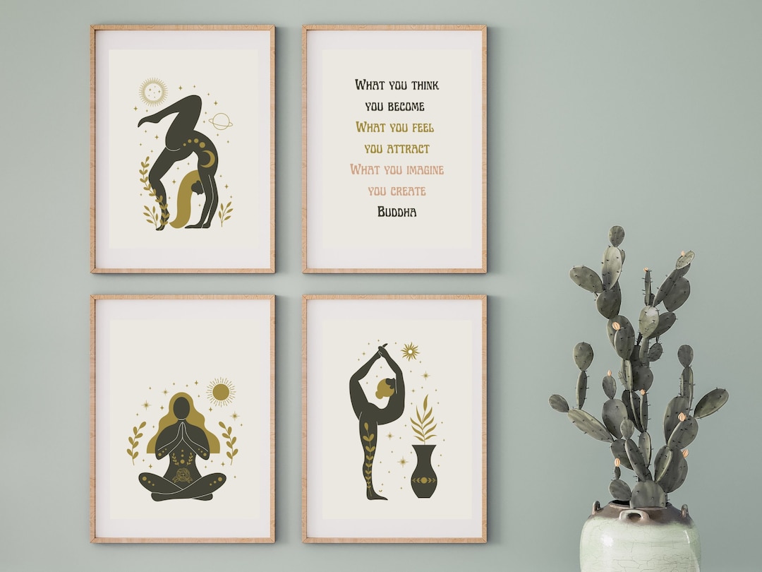 Gallery Set of 4 Yoga Wall Art Prints, Yoga Poses Poster, Meditation ...