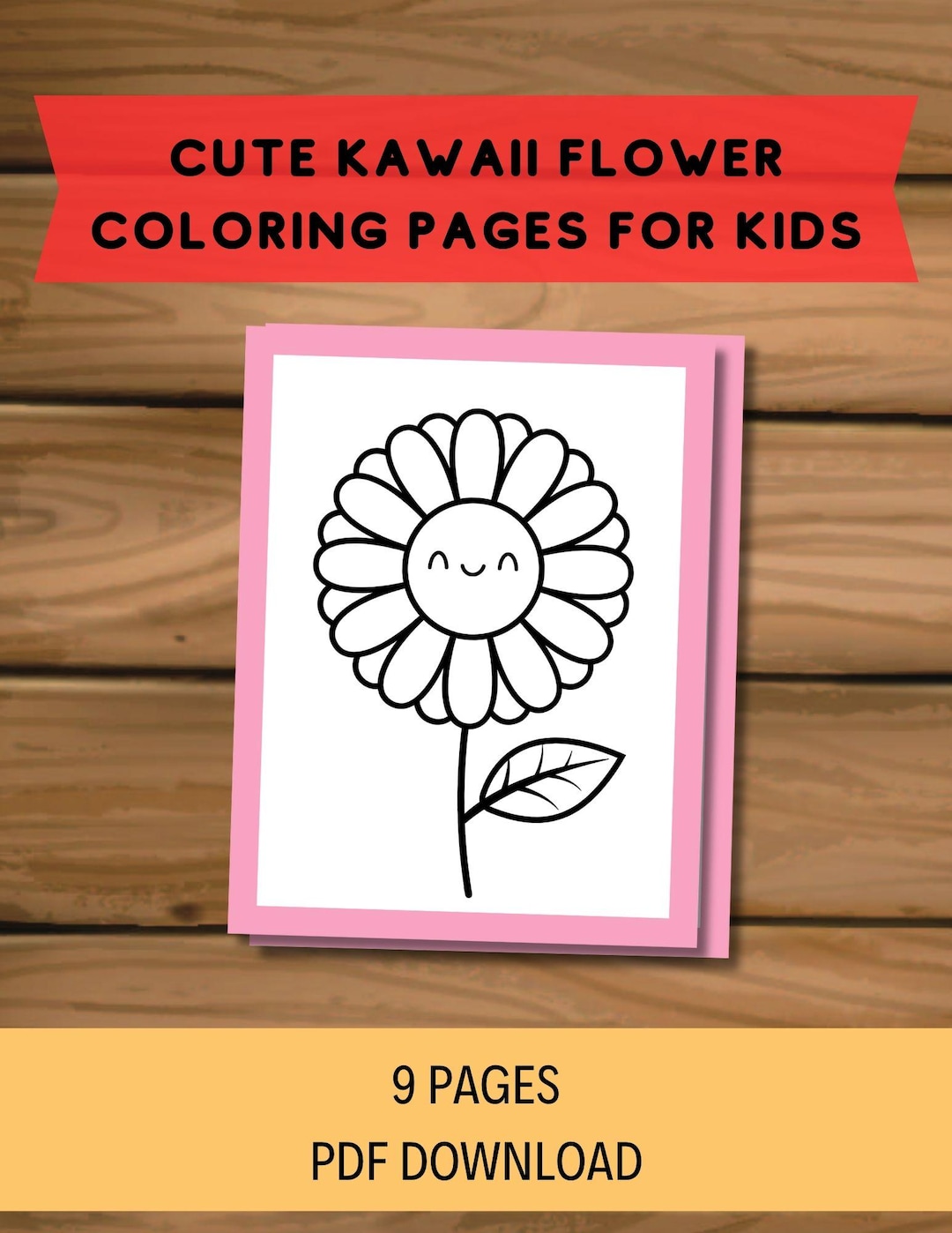 Cute Kawaii Flower Coloring Pages, for Kids, 9 Printable Coloring Pages ...