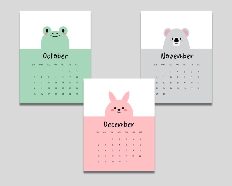 Printable Calendar 2026 Kids, Cute Animal Faces Monthly Calendar ...
