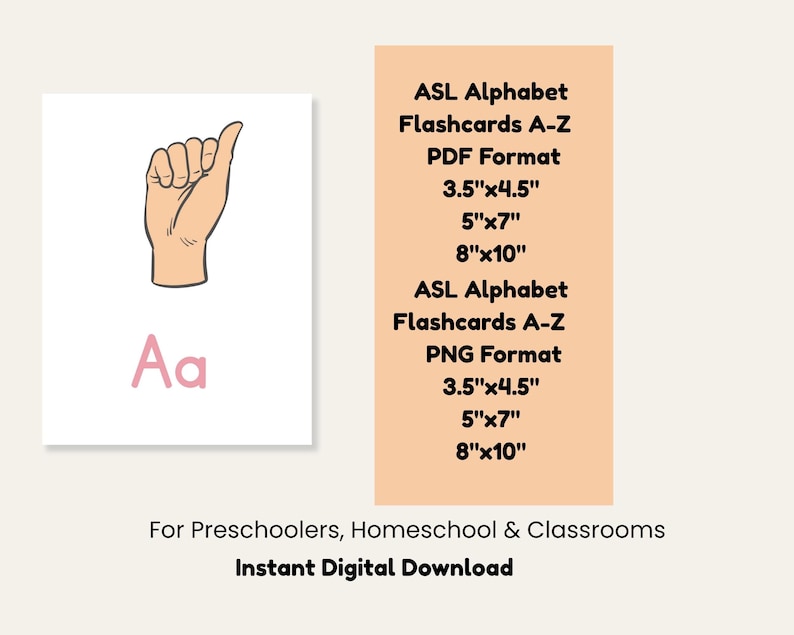 ASL Alphabet Flashcards A-Z | Sign Language Learning (digital Download ...