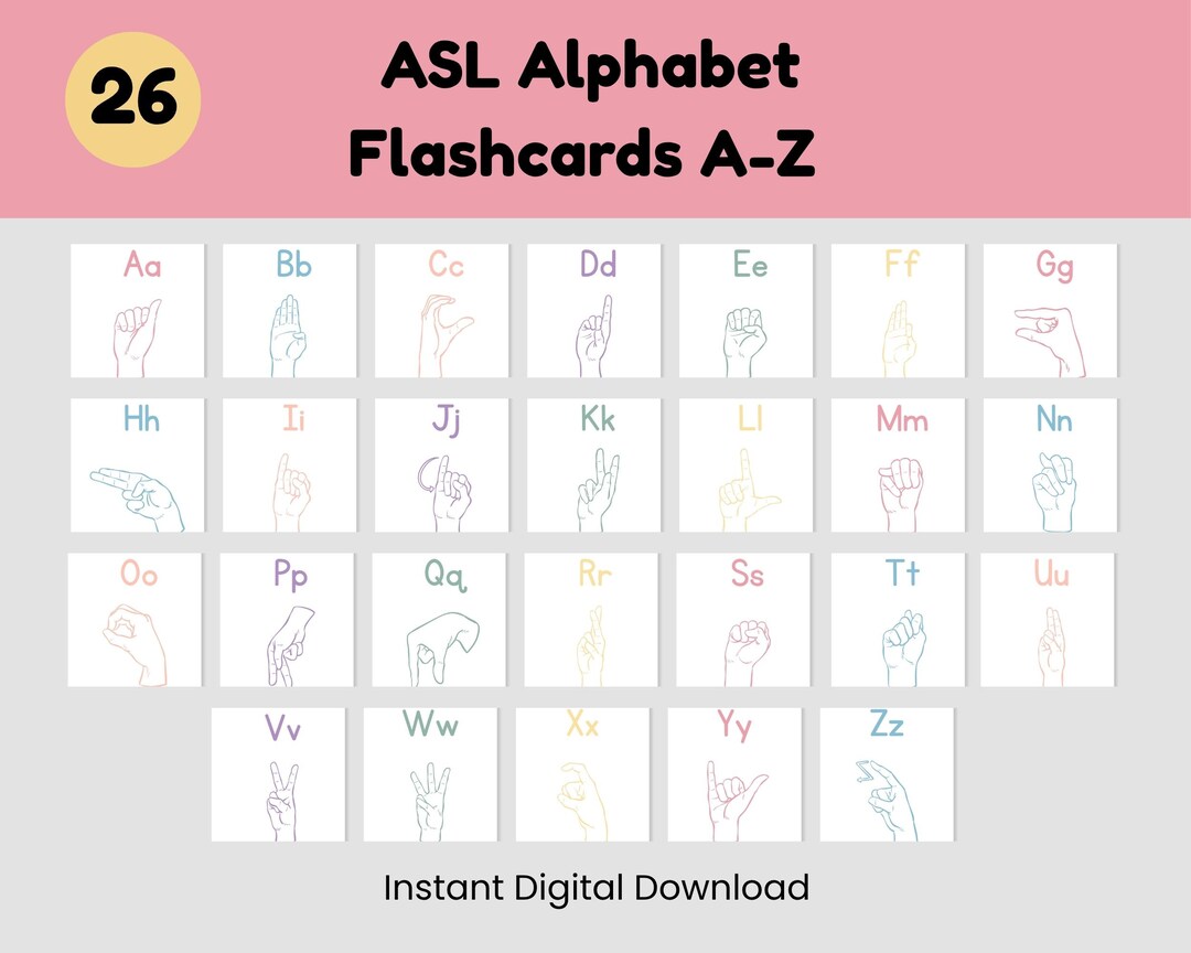 ASL Alphabet Flashcards A-Z | Printable Sign Language Cards ...