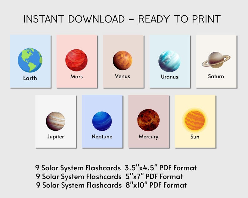 Printable Planet Flash Cards – Solar System Learning Set in 3 Sizes ...