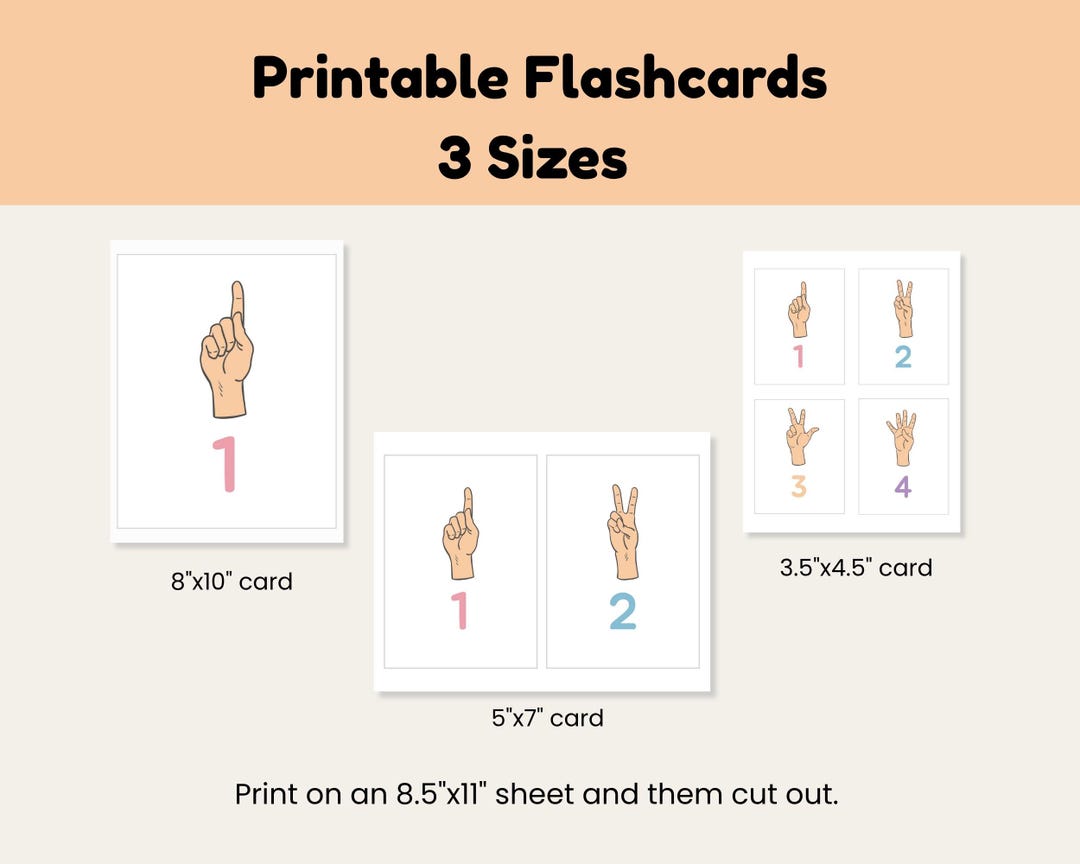ASL Number Flashcards 1-9 | Printable Sign Language Learning Cards (PDF ...