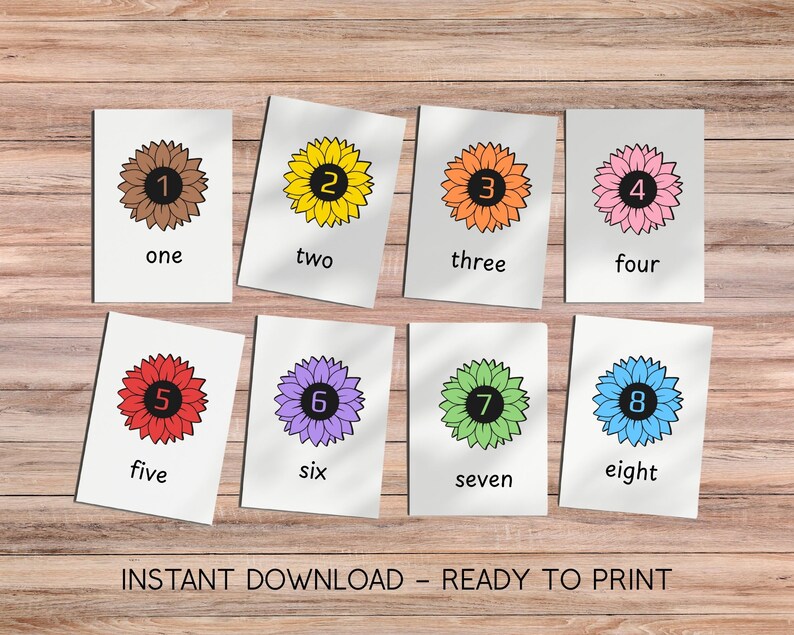 Sunflower Number Flashcards 1-10, Learn Numbers Printable, Counting ...