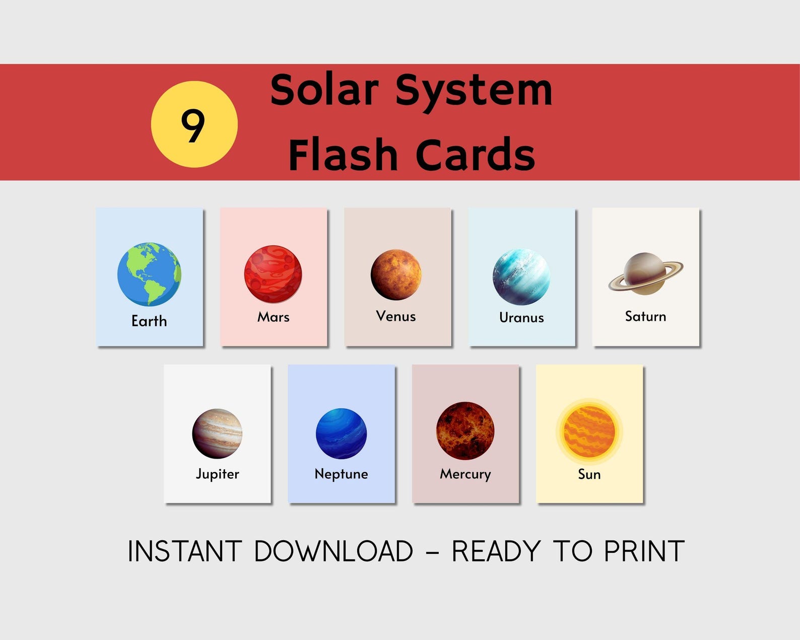 Printable Planet Flash Cards – Solar System Learning Set in 3 Sizes ...