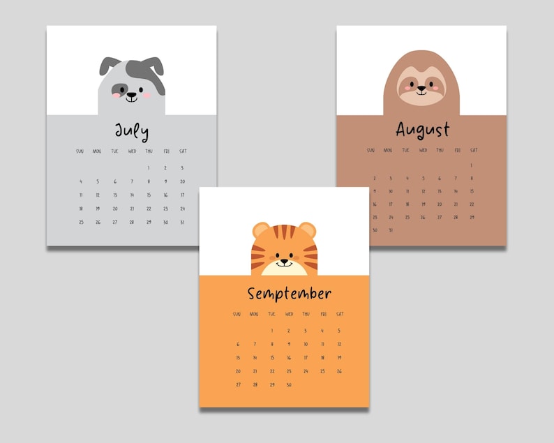 Printable Calendar 2026 Kids, Cute Animal Faces Monthly Calendar ...