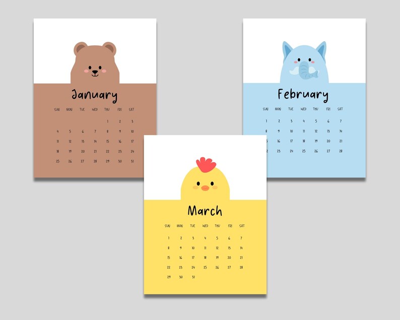 Printable Calendar 2026 Kids, Cute Animal Faces Monthly Calendar ...