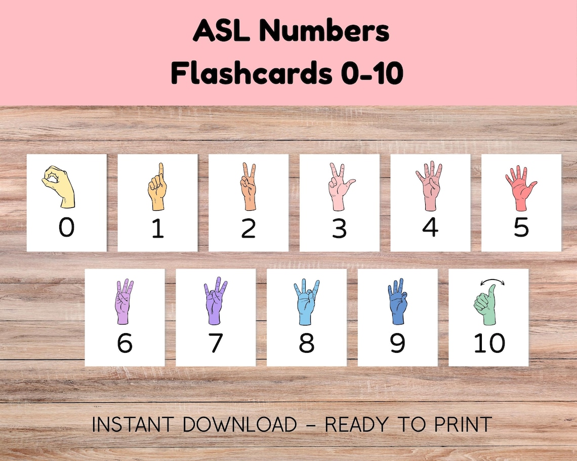 ASL Numbers Flashcards 0-10 | American Sign Language Counting Cards for ...