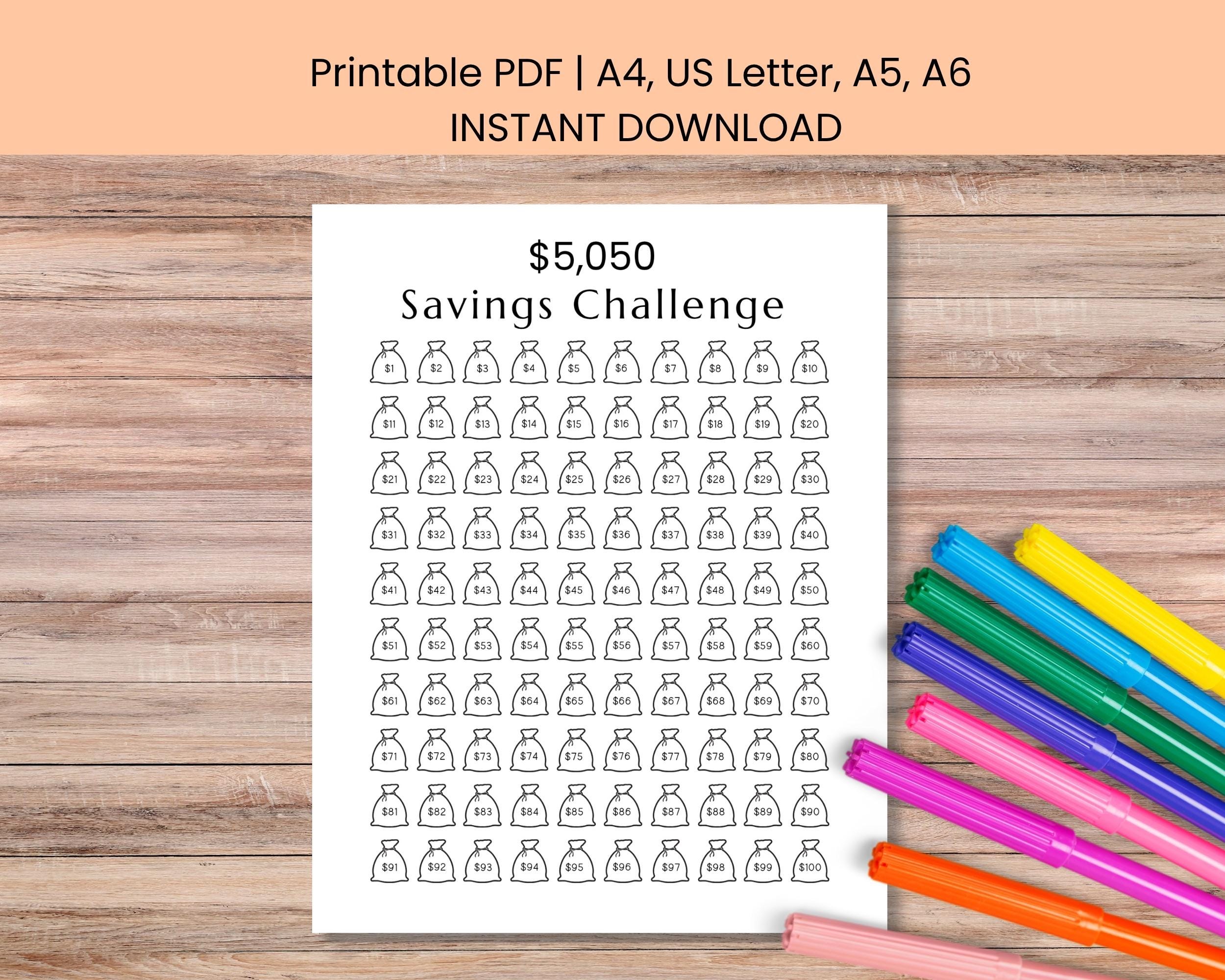 100 Envelope Challenge Printable, 5050 Savings Tracker (PDF Letter) - Etsy