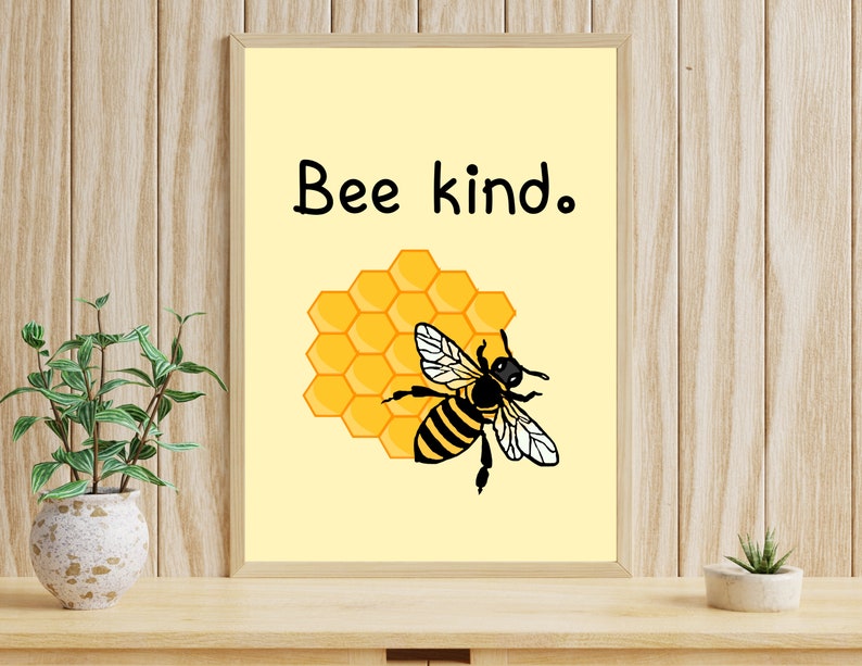 Bee Kind Honey Bee Honeycomb Digital Wall Art Poster - Etsy