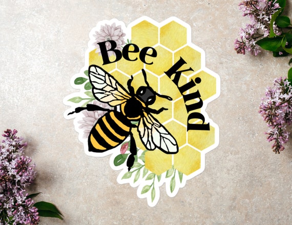Be Kind Cute Bee With Flowers and Honeycomb Vinyl Stickers - Etsy