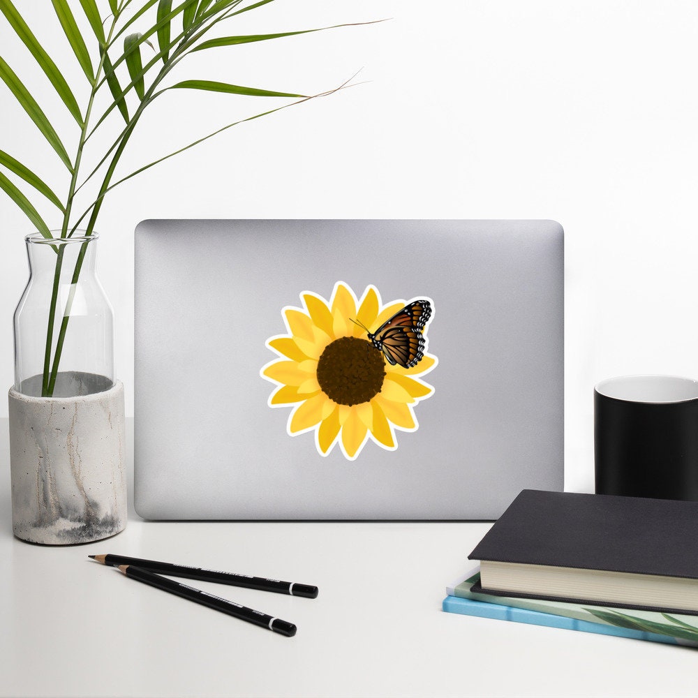 Monarch Butterfly on Sunflower Vinyl Stickers - Etsy